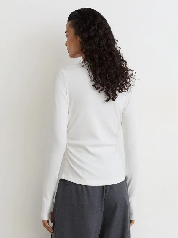 REISS V-neck Long Sleeve Ruched Top