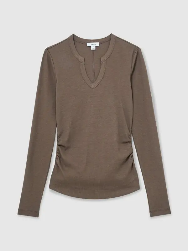 REISS Athena Stretch-cotton Notch-neck Top
