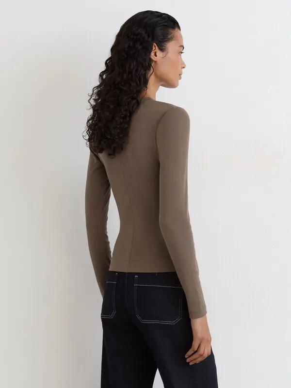 REISS Athena Stretch-cotton Notch-neck Top
