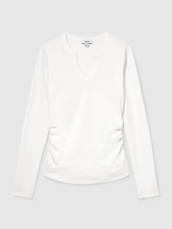 REISS Athena Stretch-cotton Notch-neck Top - White