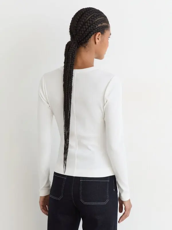 REISS Athena Stretch-cotton Notch-neck Top - White