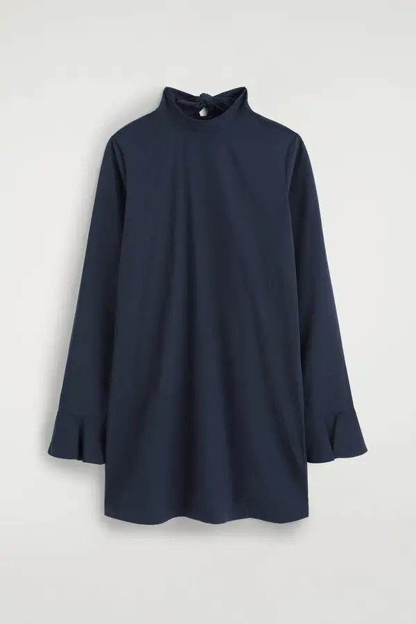 Cos Flared-cuff Cotton Mini Dress - Navy
