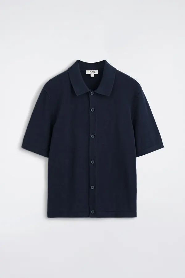 Cos Knitted Cotton Shirt - Navy