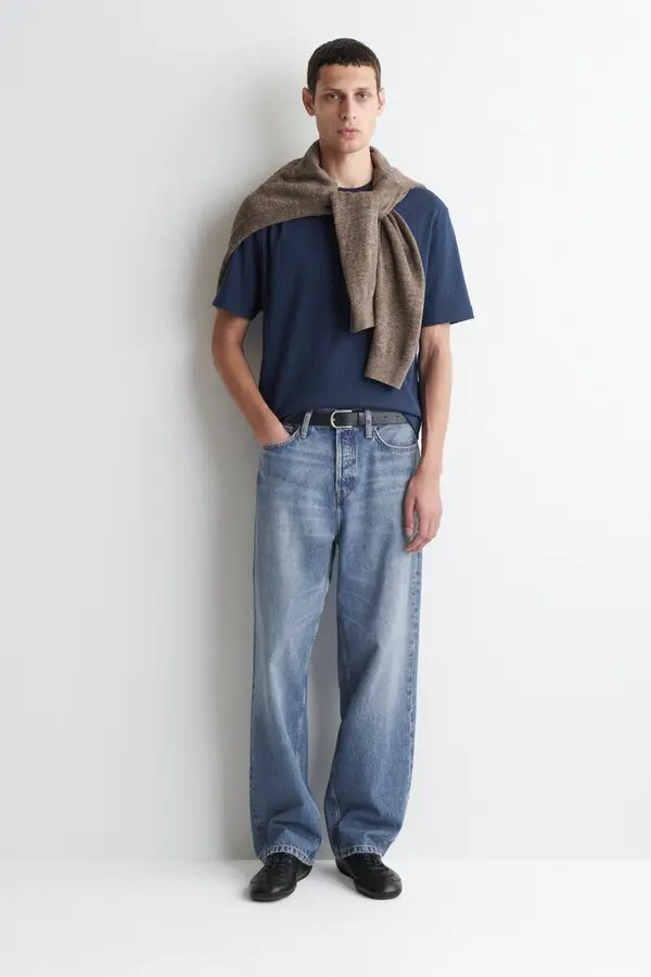 Cos Heavyweight Ribbed T-shirt - Navy
