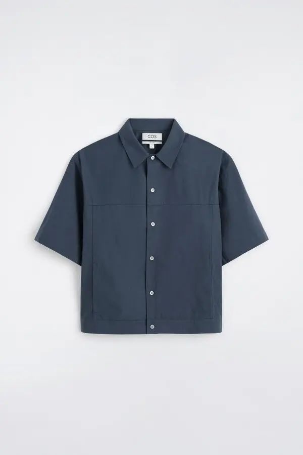 Cos Boxy Cotton-poplin Utility Shirt - Dark Blue