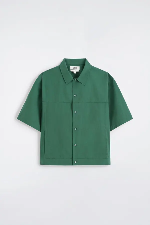 Cos Boxy Cotton-poplin Utility Shirt - Green