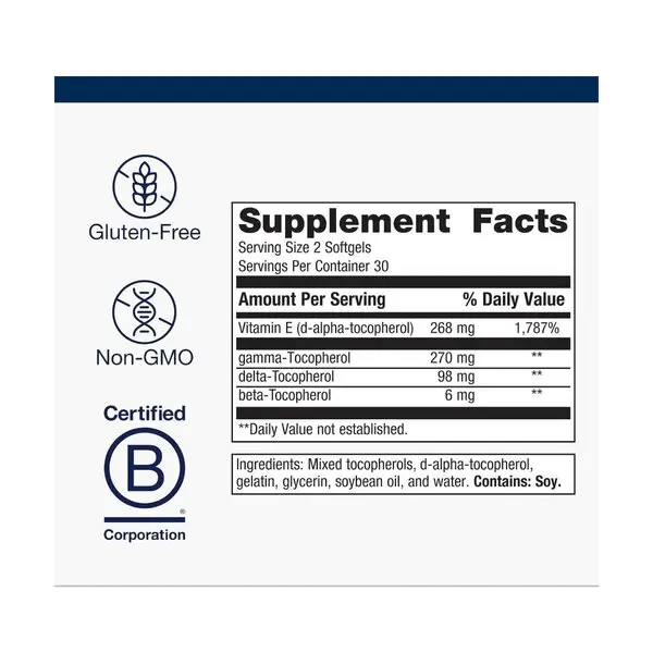 METAGENICS Vitamin E Mixed Tocopherols High Potency Antioxidant Supplement With Alpha And Gamma Tocopherols Supports Heart