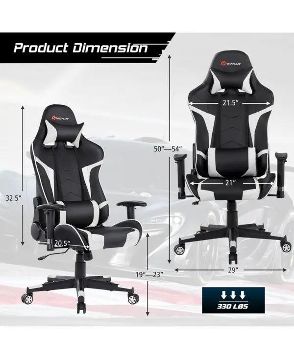 GOUUN Reclining Swivel Massage Gaming Chair With Lumbar Support