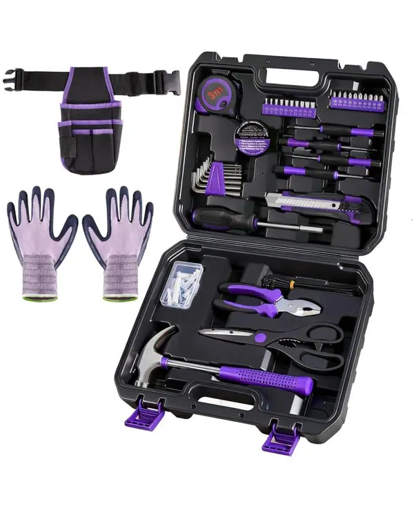 XDOVET Household Tool Set With Waist Pouch And Gloves - Purple