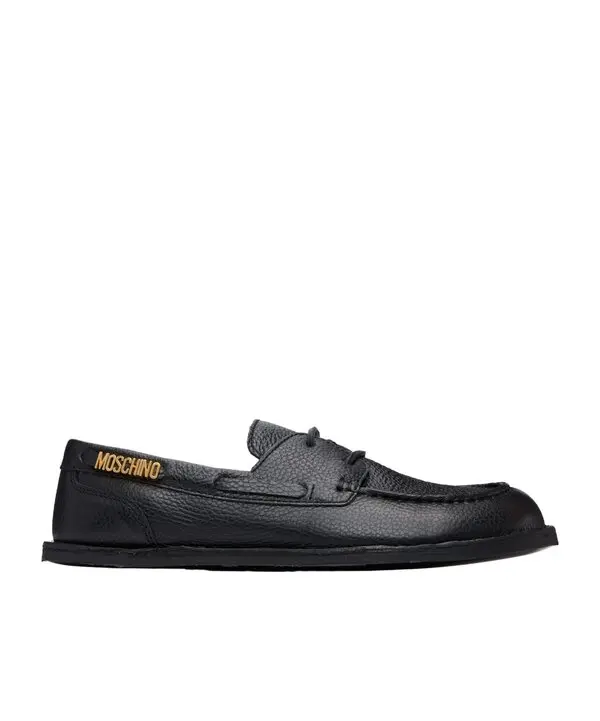 Moschino Leather Boat Shoes - Black