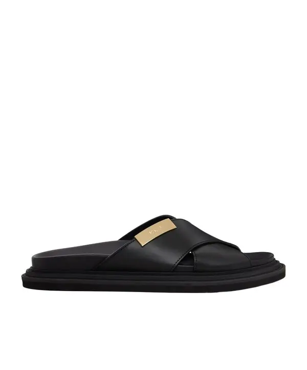 Moschino Plaque Cross-strap Flat Sandals - Black