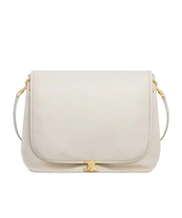 Celine Soft Triomphe Besace In Supple Shiny Lambskin - White