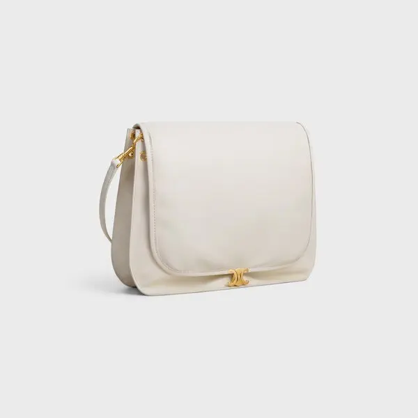 Celine Soft Triomphe Besace In Supple Shiny Lambskin - White