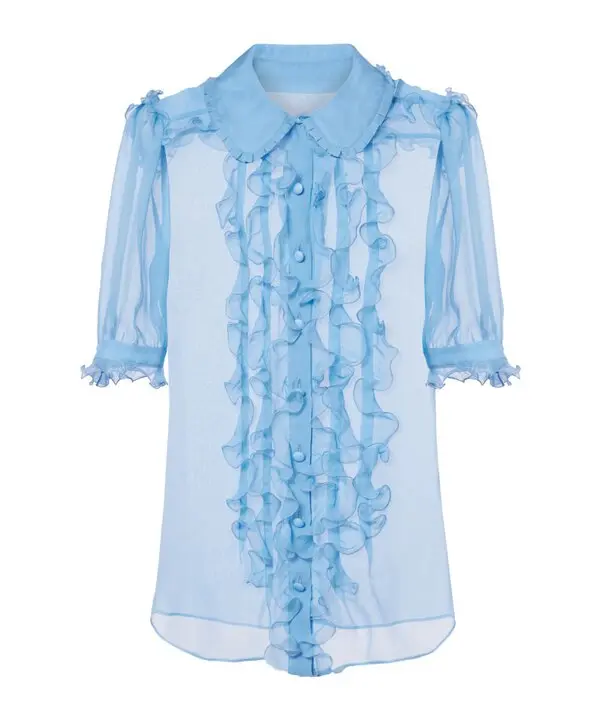 Dolce & Gabbana Ruffled Semi-sheer Silk Blouse - Blue
