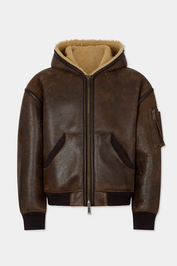 Dsquared2 Shearling Hooded Bomber Jacket