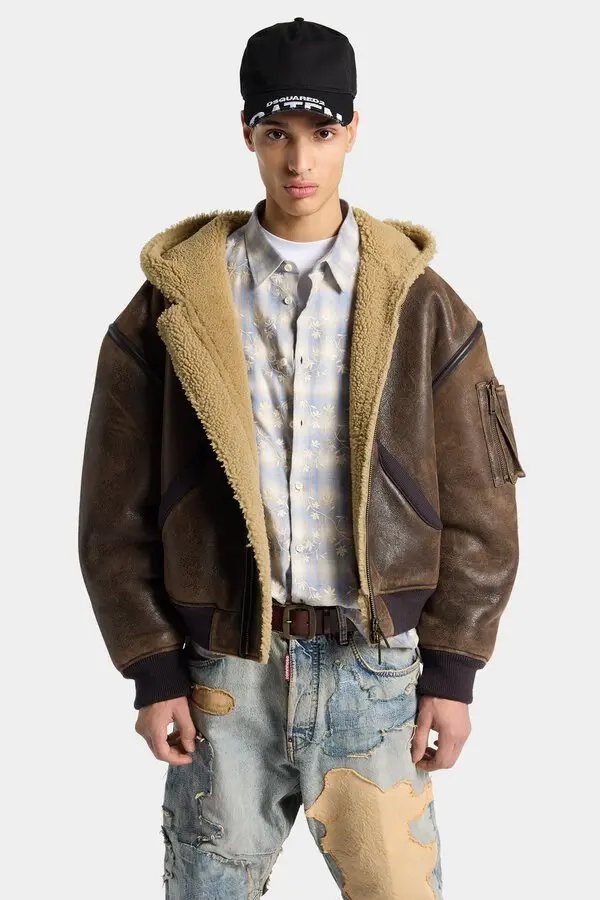 Dsquared2 Shearling Hooded Bomber Jacket