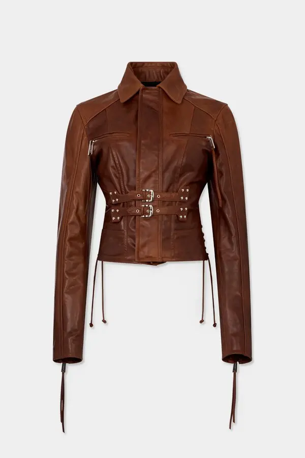 Dsquared2 Paneled Leather Jacket With Corset Details
