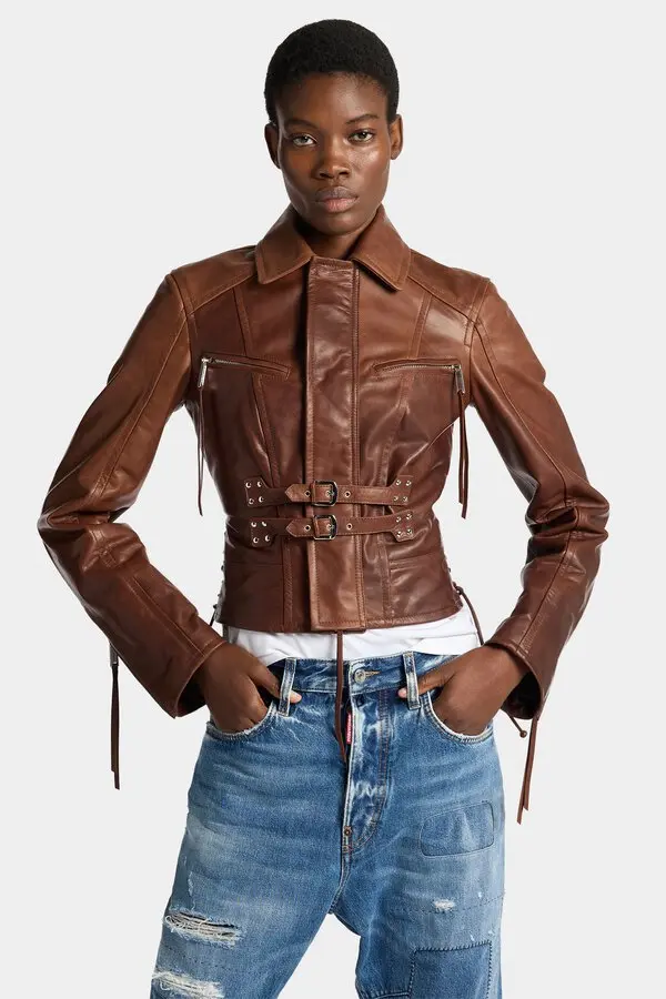 Dsquared2 Paneled Leather Jacket With Corset Details