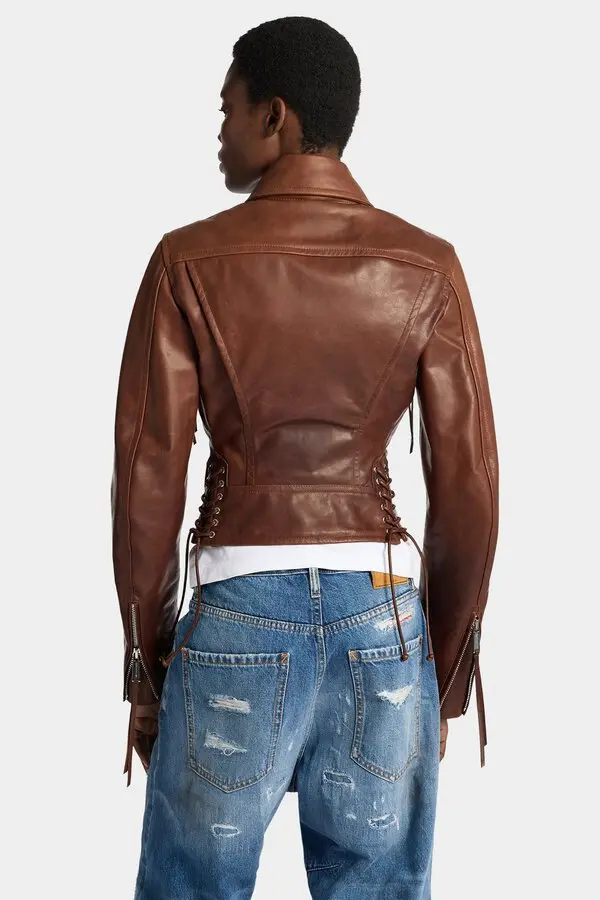 Dsquared2 Paneled Leather Jacket With Corset Details