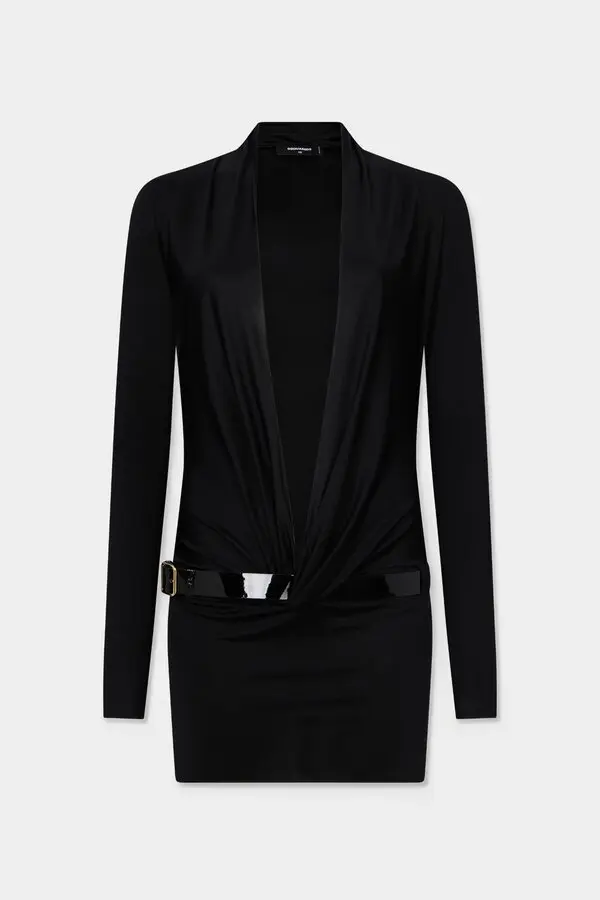 Dsquared2 Deep Cut Shiny Jersey Dress - Black
