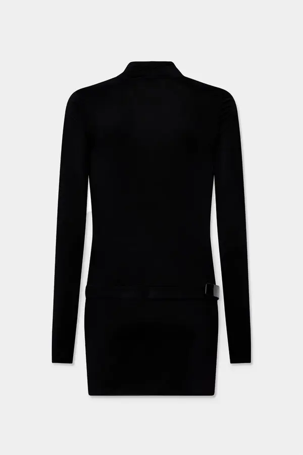 Dsquared2 Long Sleeve Deep Plunge Mini Dress With Belt