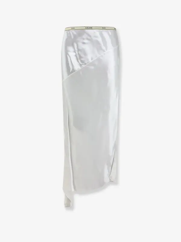 Celine Viscose Satin Asymmetrical Midi Skirt - Multicolor