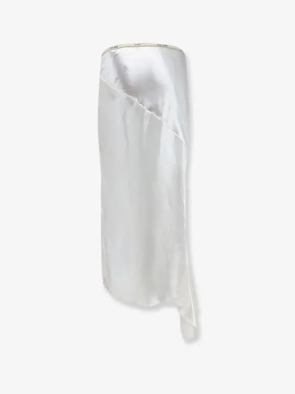 Celine Viscose Satin Asymmetrical Midi Skirt - Multicolor