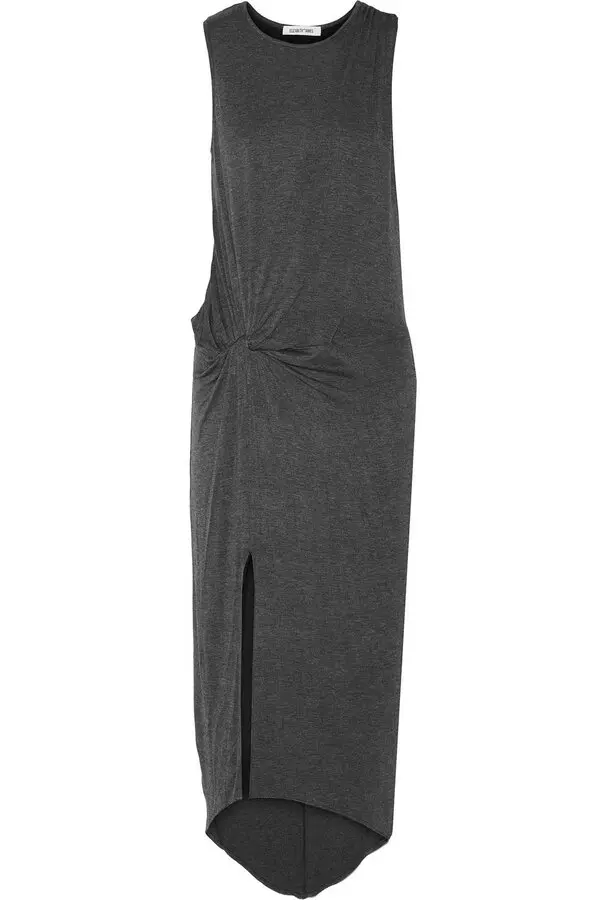 Elizabeth And James Gathered Stretch-jersey Midi Dress With Slit - Dark Gray
