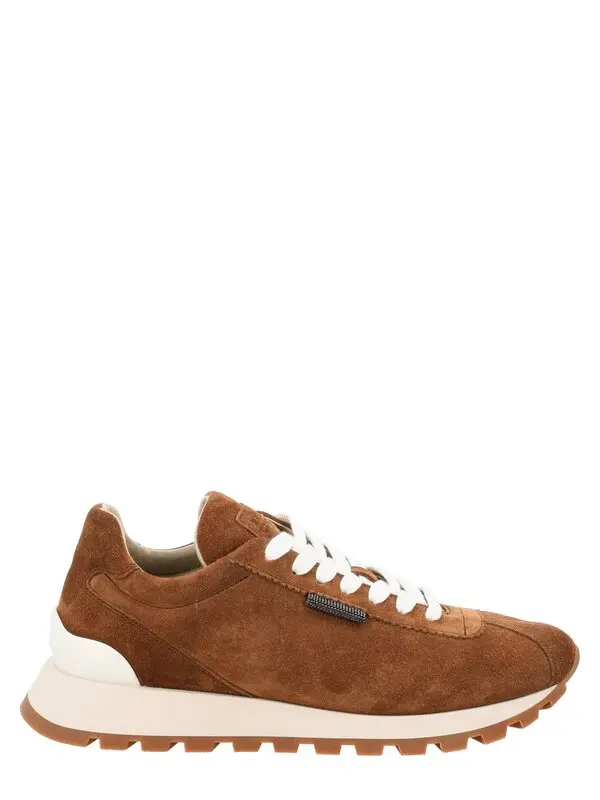 Brunello Cucinelli Runner In Camoscio Con Shiny Tab