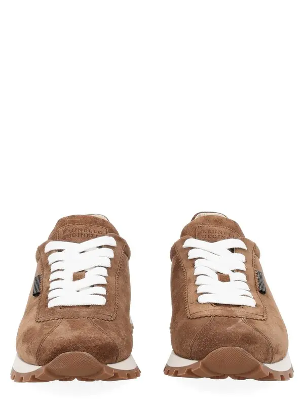 Brunello Cucinelli Runner In Camoscio Con Shiny Tab
