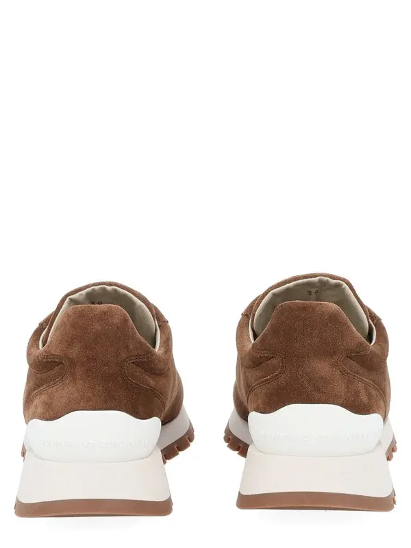 Brunello Cucinelli Runner In Camoscio Con Shiny Tab