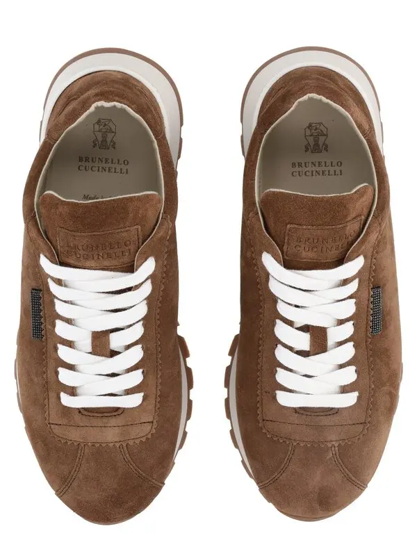 Brunello Cucinelli Runner In Camoscio Con Shiny Tab