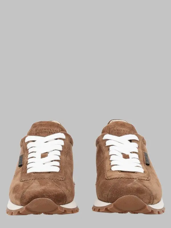 Brunello Cucinelli Runner In Camoscio Con Shiny Tab