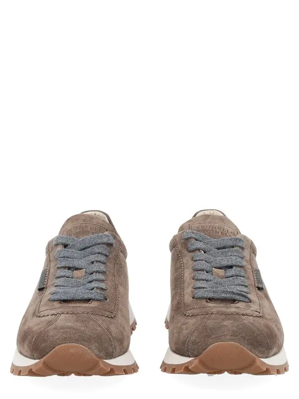 Brunello Cucinelli Runner In Camoscio Con Shiny Tab