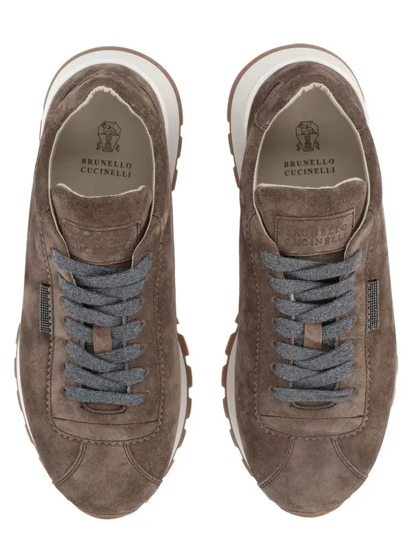 Brunello Cucinelli Runner In Camoscio Con Shiny Tab