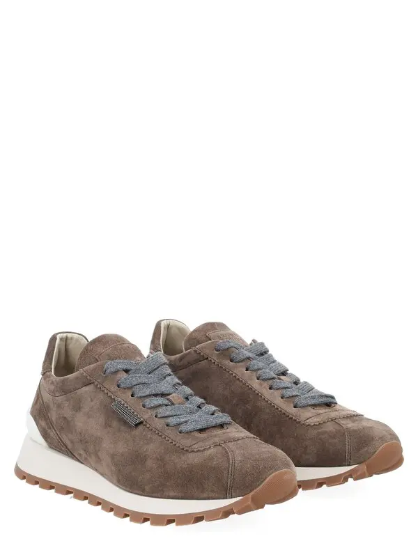 Brunello Cucinelli Runner In Camoscio Con Shiny Tab