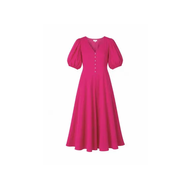 HOUSE OF GL Aira Vegan Silk Midi Dress With Ikat Buttons - Pink