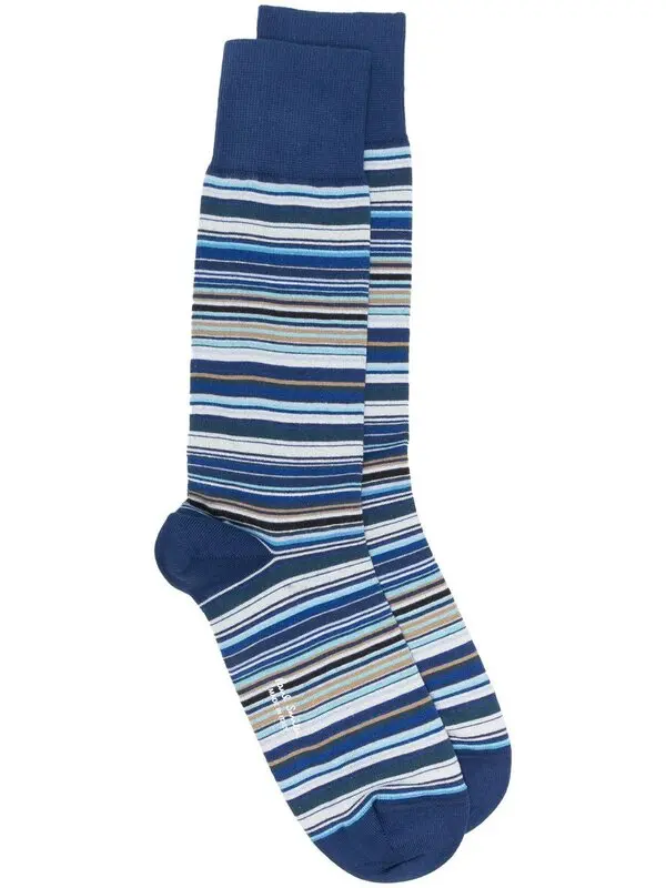 Paul Smith Stretch-cotton Ribbed Cuff Crew Socks With Horizontal Stripe Pattern - Navy