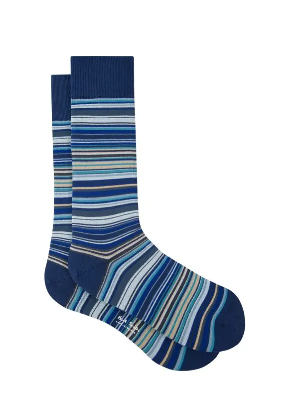 Paul Smith Stretch-cotton Ribbed Cuff Crew Socks With Horizontal Stripe Pattern - Navy