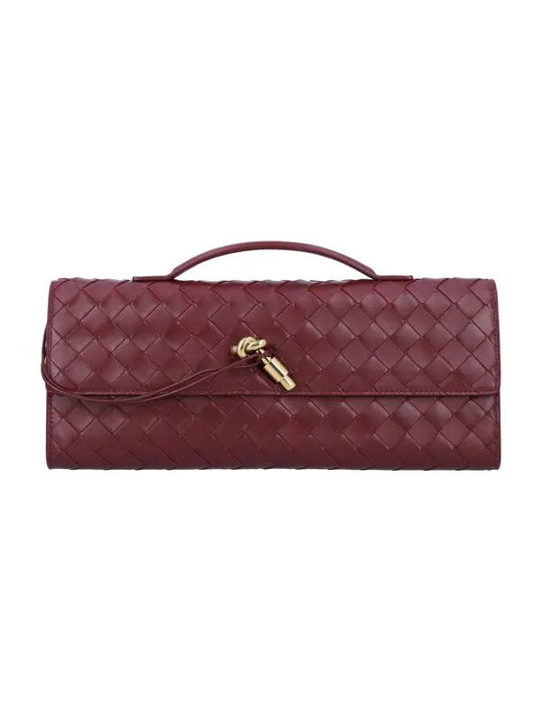 Bottega Veneta Andiamo Mini Intrecciato Leather Clutch With Knotted Detail - Rosso