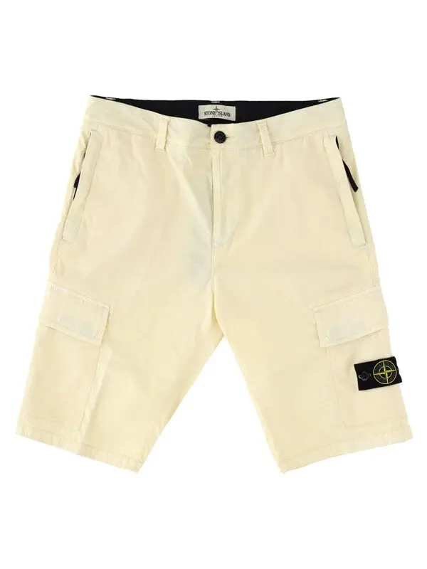 Stone Island No. Cargo Bermuda Shorts For Boys, Regular Tapered Fit - White