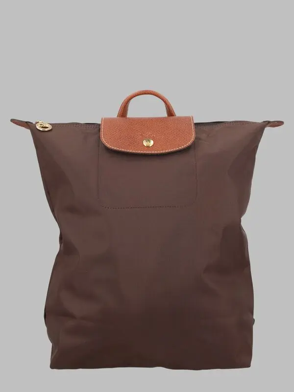 Longchamp Foldable Nylon Backpack With Leather Trim - Brown