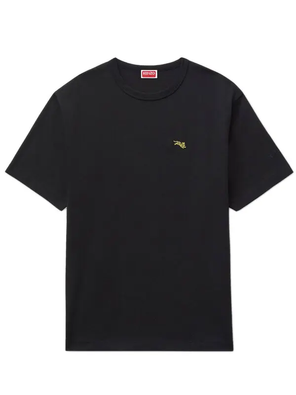 Kenzo Round Neck Short-sleeve T-shirt With Embroidered Tiger Motif - Nero
