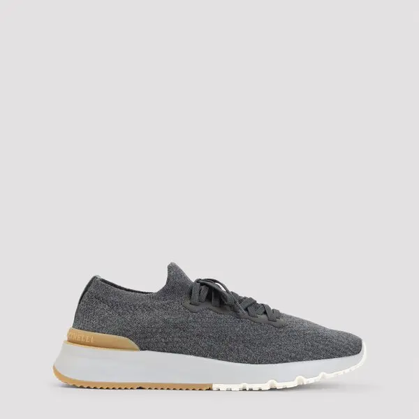 Brunello Cucinelli Cotton Knit Lace-up Sneakers - Grey