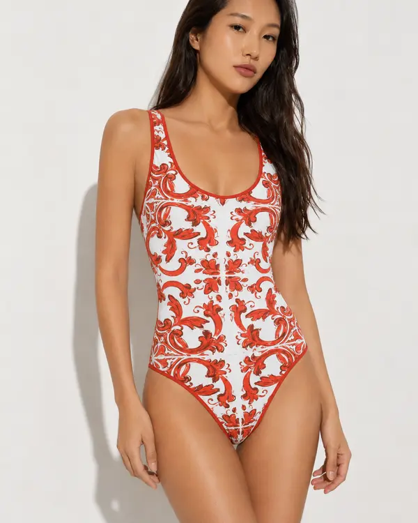 Dolce & Gabbana One-piece Swimsuit With Lace Trim - Orange