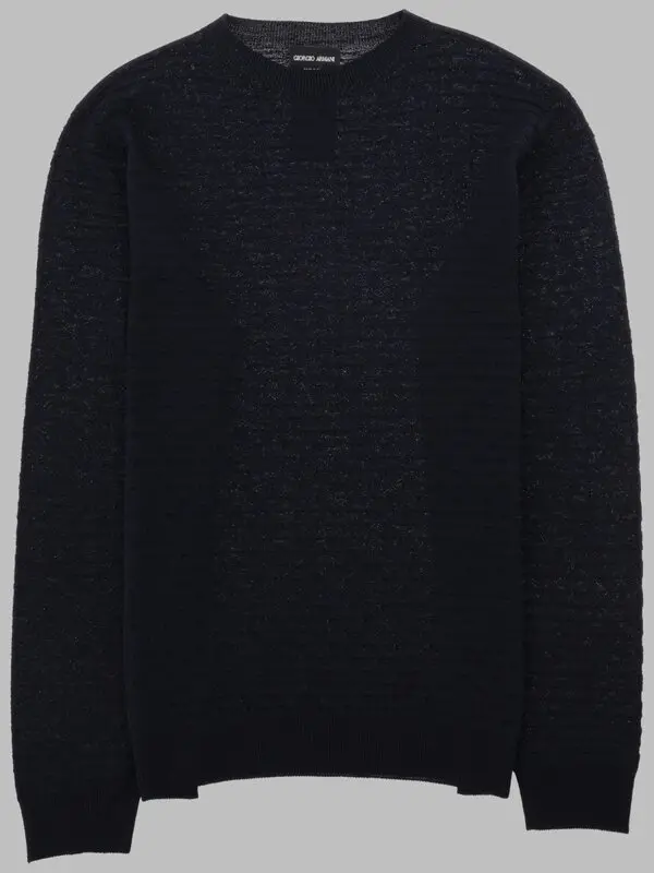 Giorgio Armani 100% Virgin Wool Textured Crew Neck Sweater - Blue