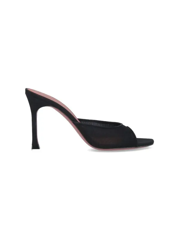Amina Muaddi Sheer Mesh Slingback Heels - Black