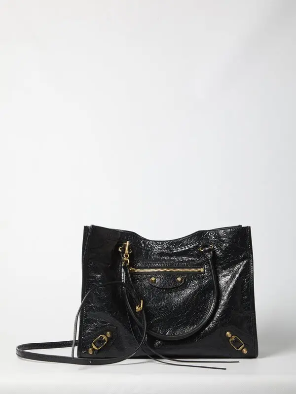 Balenciaga Le City Tote Bag Small In Arena Lambskin, Aged-gold Hardware - Black