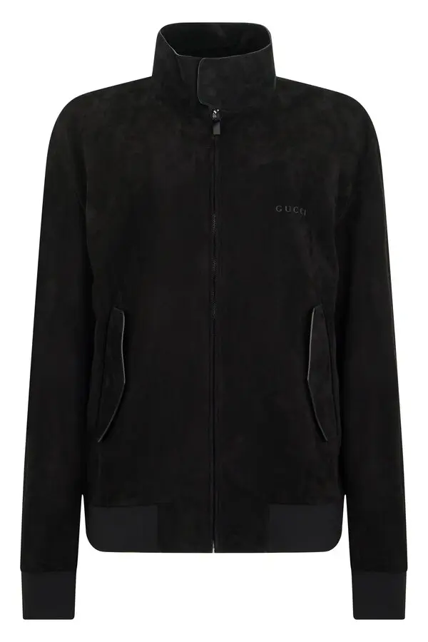 Gucci Lambskin High-collar Zip Jacket - Black