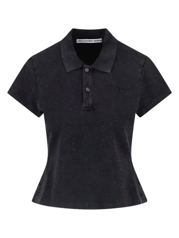 Alexander Wang Short Sleeve Textured Polo Shirt - Black
